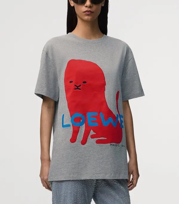 Loewe Cotton-blend Graphic Print T-shirt - Grey