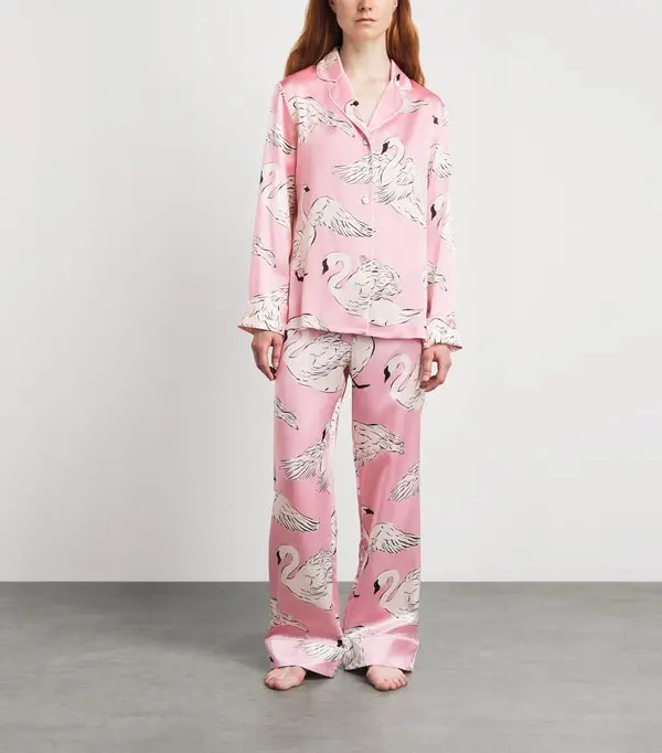 Olivia Von Halle Silk Lila Selene Swan Pyjamas - Pink
