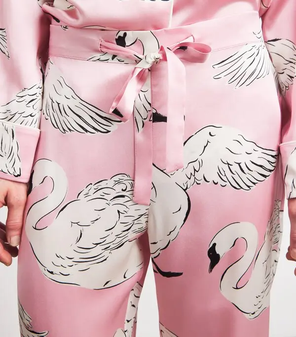 Olivia Von Halle Silk Lila Selene Swan Pyjamas - Pink