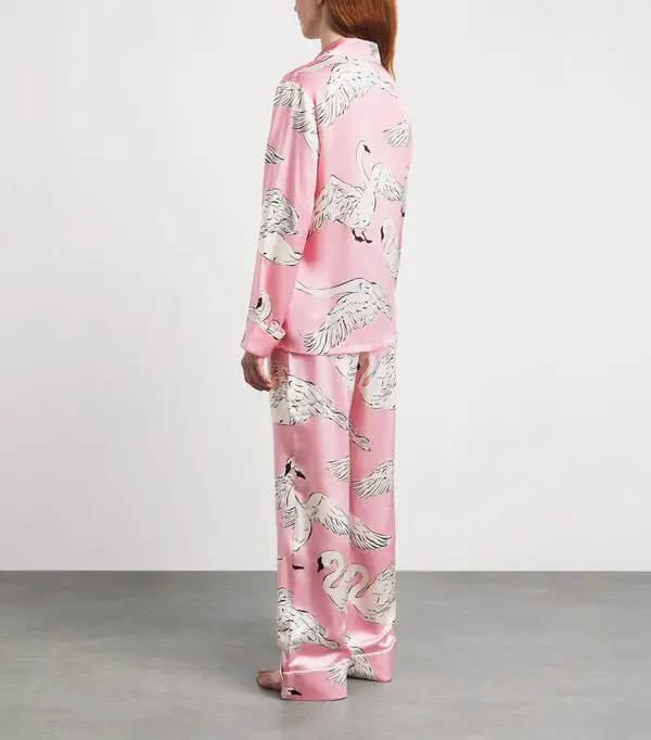 Olivia Von Halle Silk Lila Selene Swan Pyjamas - Pink