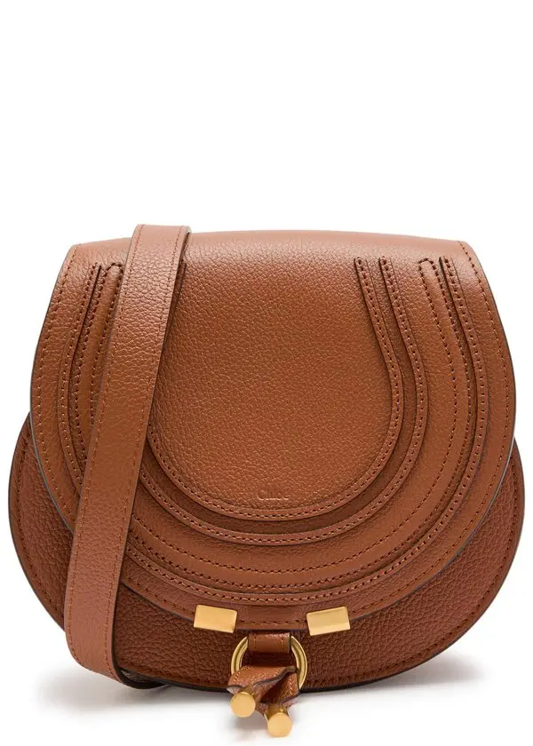 Chloé Marcie Small Grained Leather Saddle Bag - Tan