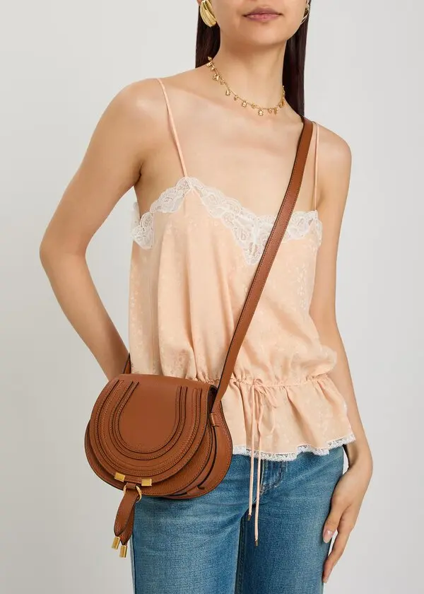 Chloé Marcie Small Grained Leather Saddle Bag - Tan