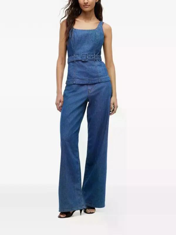 Tommy Hilfiger Belted Denim Square Neck Top - Blue