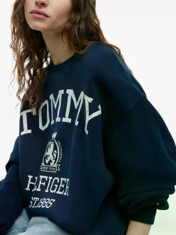 Tommy Hilfiger Crest Logo Print Drawstring Hem Sweater - Blue