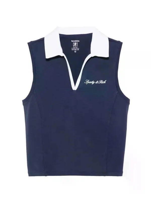SPORTY & RICH Sleeveless Performance Top With Contrast Collar - Blue