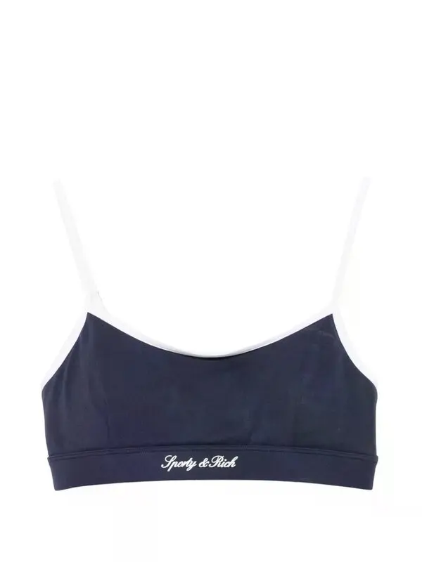 SPORTY & RICH Signature Logo Contrast-trim Sports Bra - Blue