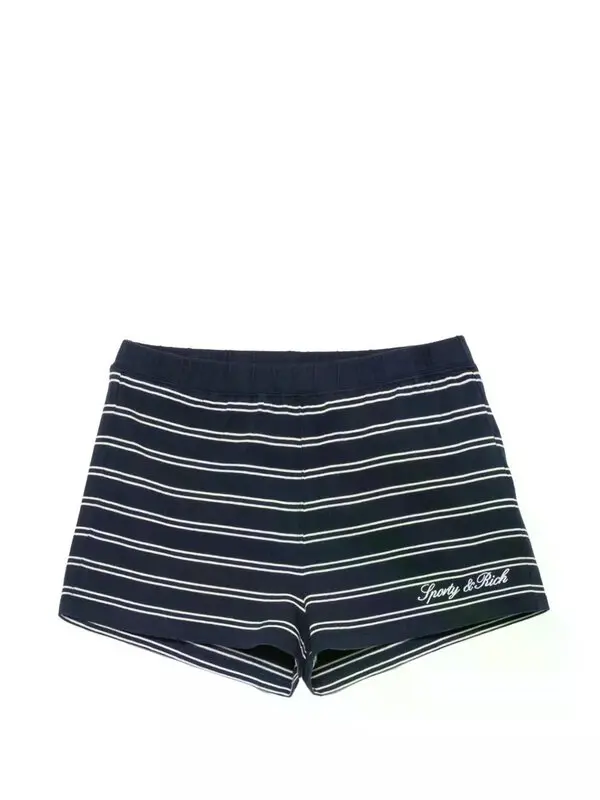 SPORTY & RICH Striped Logo-embroidered Shorts - Blue