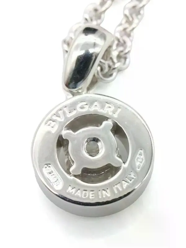 BVLGARI 18kt White Gold Diamond Engraved Logo Necklace