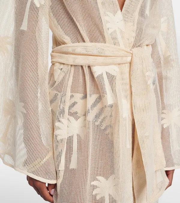 Johanna Ortiz Belted Embroidered Cotton Mesh Kaftan