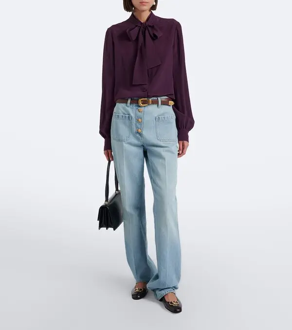 Valentino Garavani Vlogo Croc-effect Leather Ballet Flats