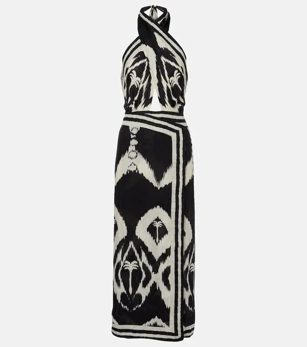 Johanna Ortiz Printed Open-back Linen Midi Dress