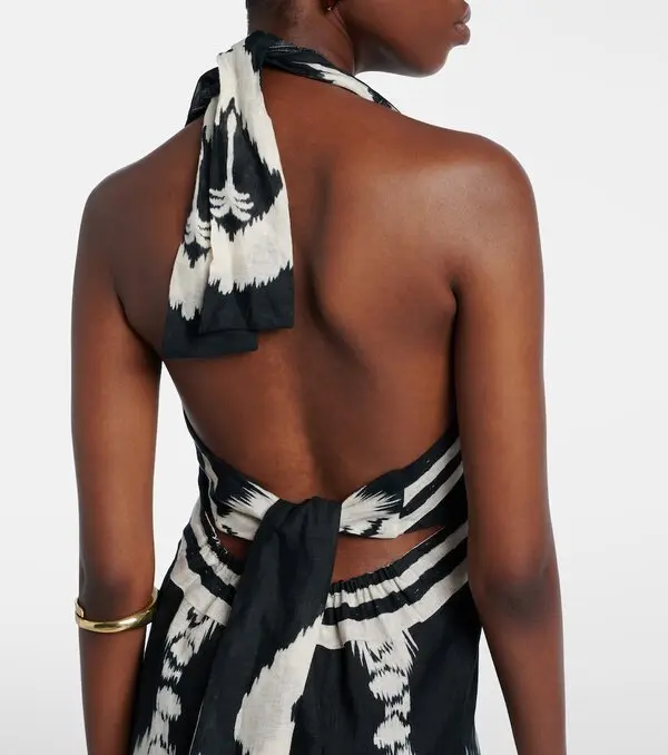 Johanna Ortiz Printed Open-back Linen Midi Dress