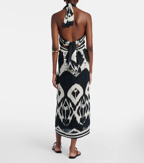 Johanna Ortiz Printed Open-back Linen Midi Dress