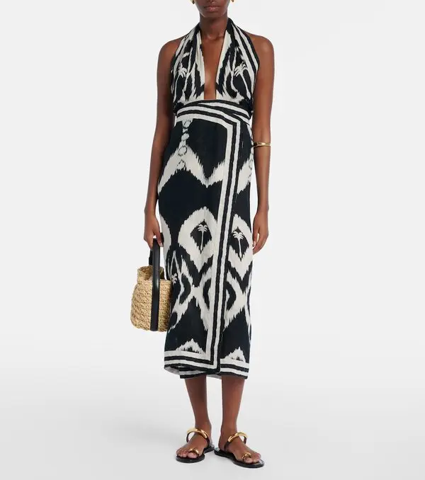 Johanna Ortiz Printed Open-back Linen Midi Dress