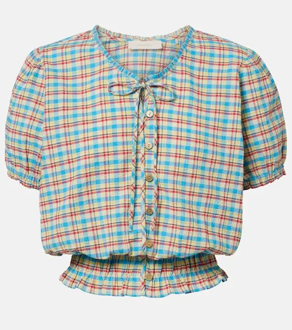 Faithfull The Brand Santana Checked Cotton-blend Top