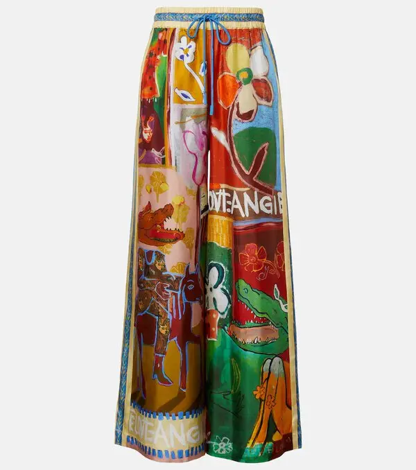 ALEMAIS X Mlak Printed Silk Twill Wide-leg Pants - Multicoloured