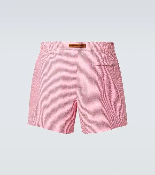 Zegna Striped Seersucker Swim Trunks
