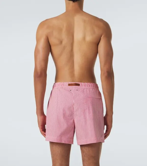 Zegna Striped Seersucker Swim Trunks