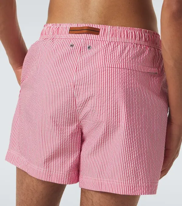 Zegna Striped Seersucker Swim Trunks