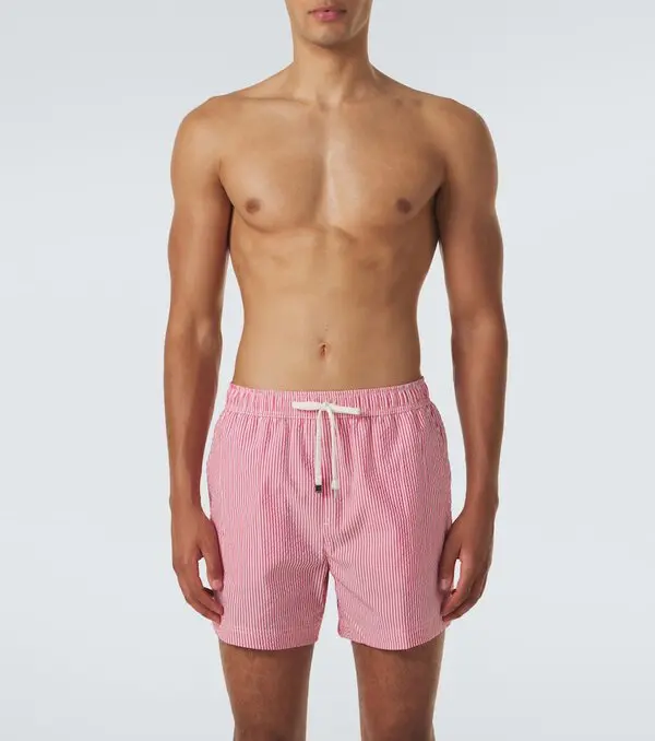 Zegna Striped Seersucker Swim Trunks