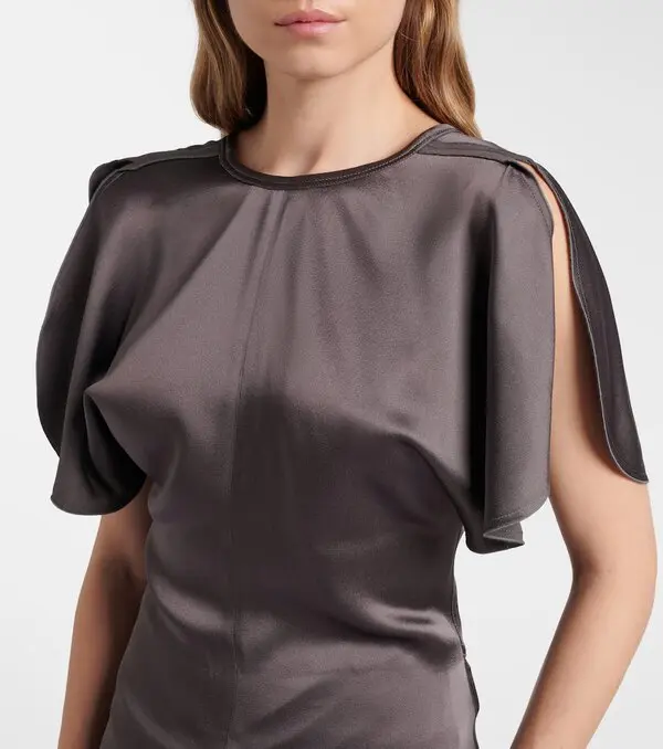 Victoria Beckham Bela Crepe Satin Top In Ore - Grey