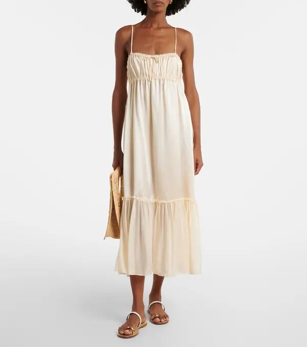 Ulla Johnson Marielle Ruched Silk Midi Dress