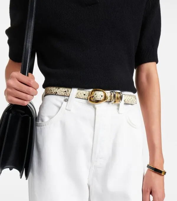 AMANU Snake-effect Leather Belt - White