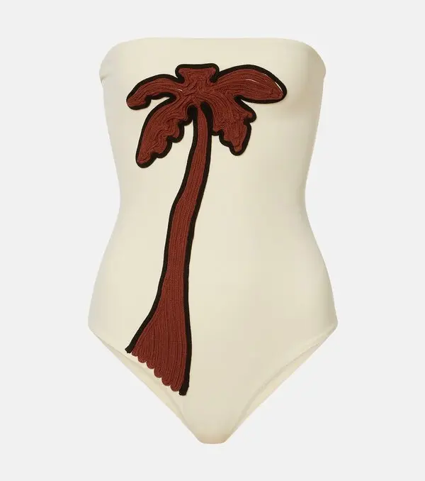 Johanna Ortiz Embroidered Palm Tree Swimsuit - Beige