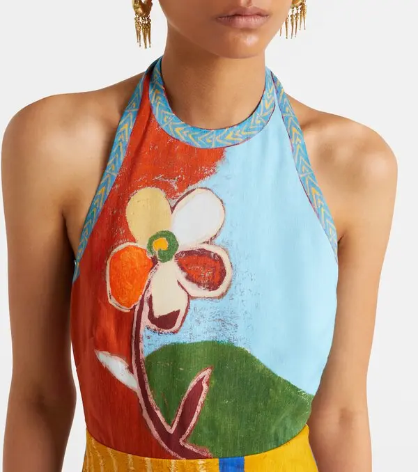ALEMAIS Printed Linen-blend Midi Dress