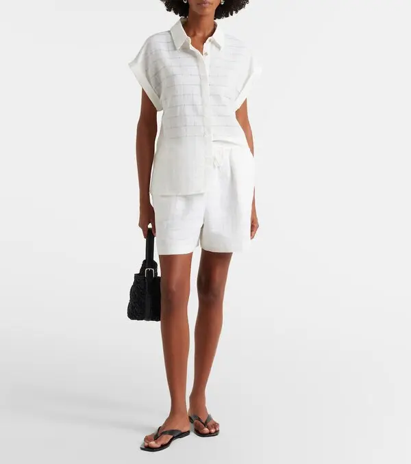 Asceno Boston Checked Linen And Cotton Shorts