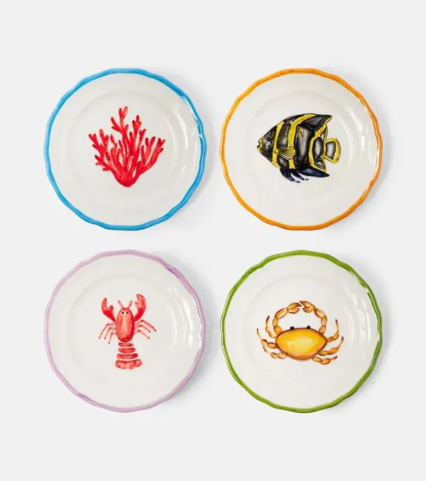 LES-OTTOMANS Set Of 4 Ceramic Dessert Plates - Multicoloured