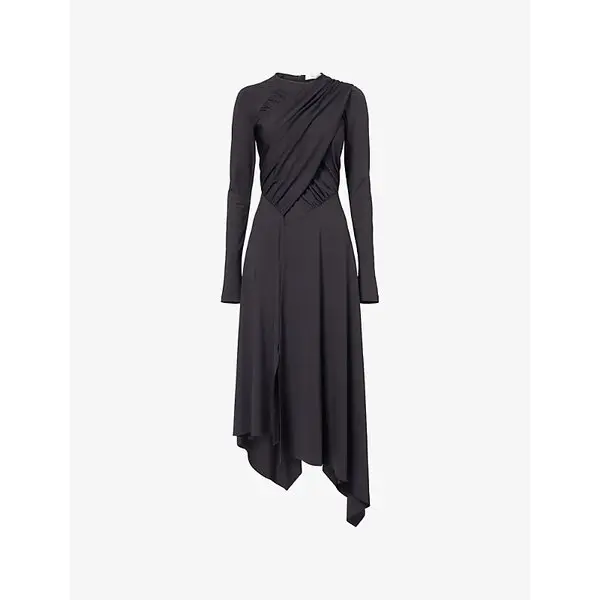 Victoria Beckham Long-sleeve Fluid Drape Stretch-jersey Midi Dress