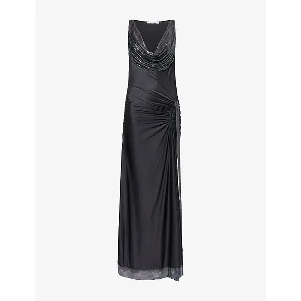 Rabanne Jersey Maxi Dress With Chainmail Trims