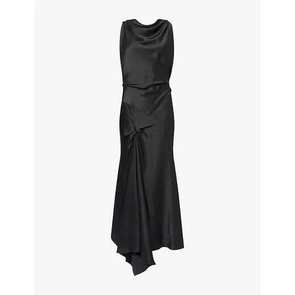 Victoria Beckham Posy Draped Asymmetric Woven Midi Dress - Black