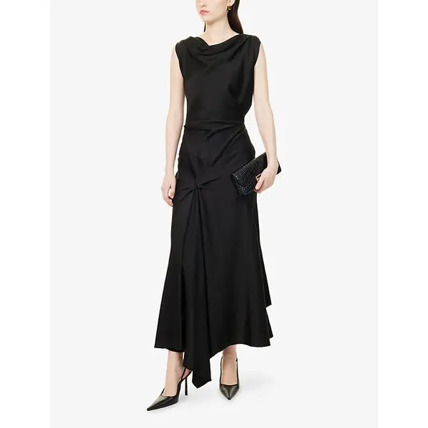 Victoria Beckham Draped Asymmetric Midi Dress - Black