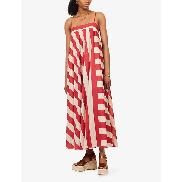 Zimmermann Roselight Stripe Cotton Maxi Dress - Raspberry Cream