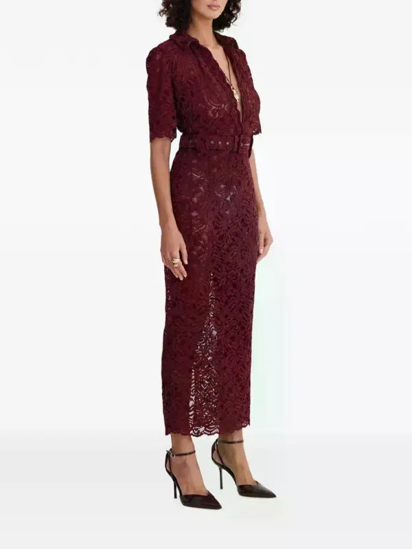 MOOS STUDIO Belted Lace Midi Dress