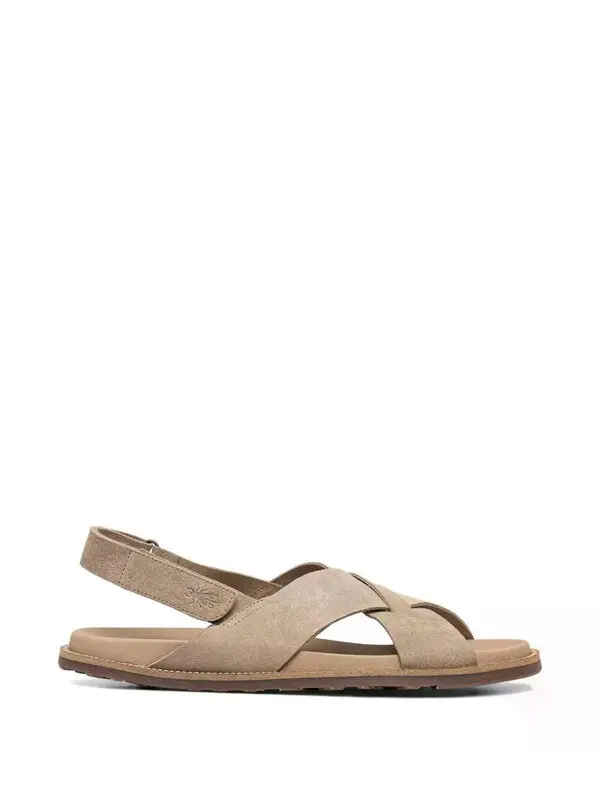 Fly London Taupe Suede Crossover Strap Sandals
