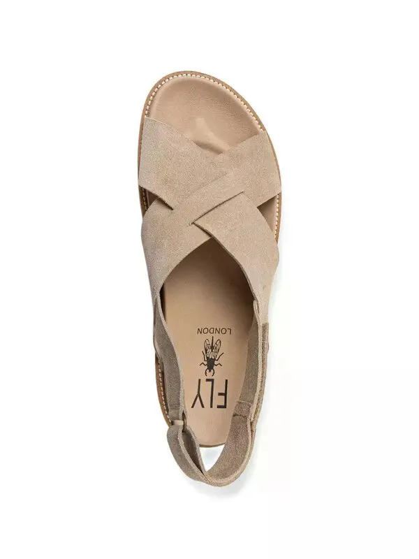 Fly London Taupe Suede Crossover Strap Sandals