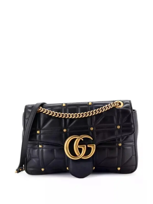 Gucci Gg Marmont Studded Matelassé Leather Shoulder Bag - Black