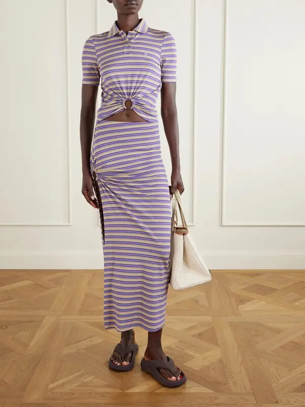 Rabanne Gathered Striped Jersey Maxi Skirt - Multi