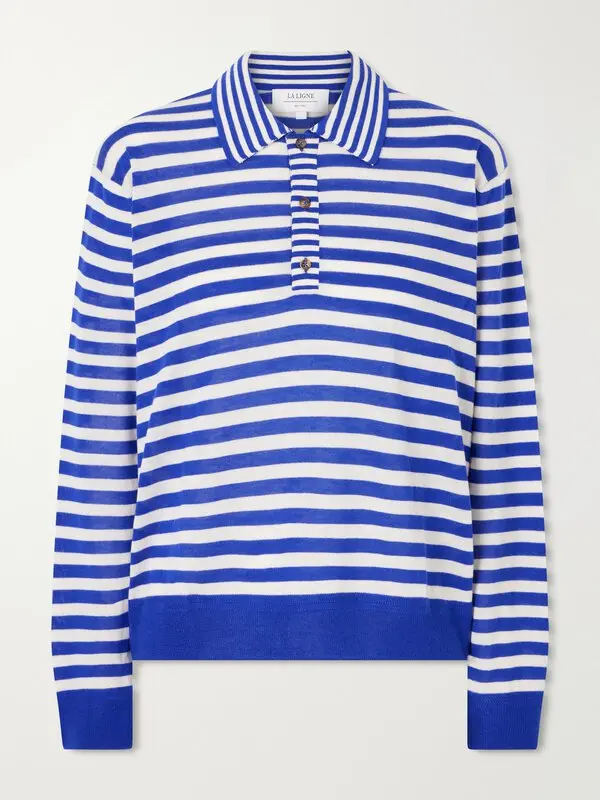 LA LIGNE Striped Silk, Wool And Cashmere-blend Polo Sweater - Multi