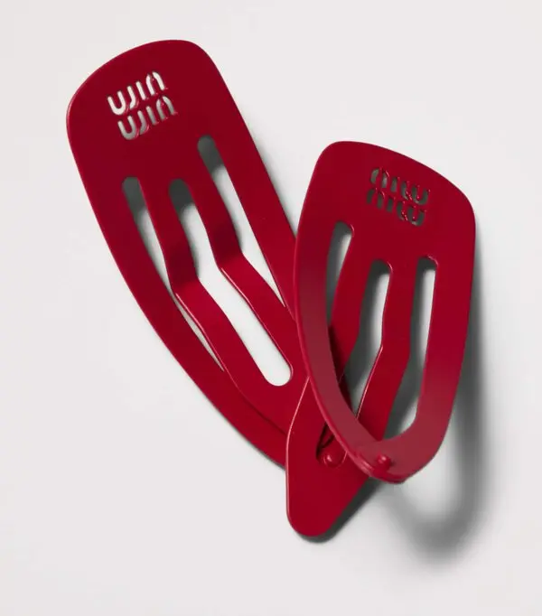 Miu Miu Large Metal Logo Hair Clips - Red