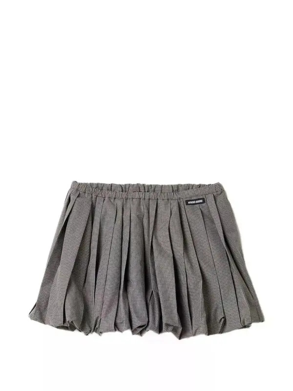 Miu Miu Pleated Gingham Check Mini Skirt - Grey