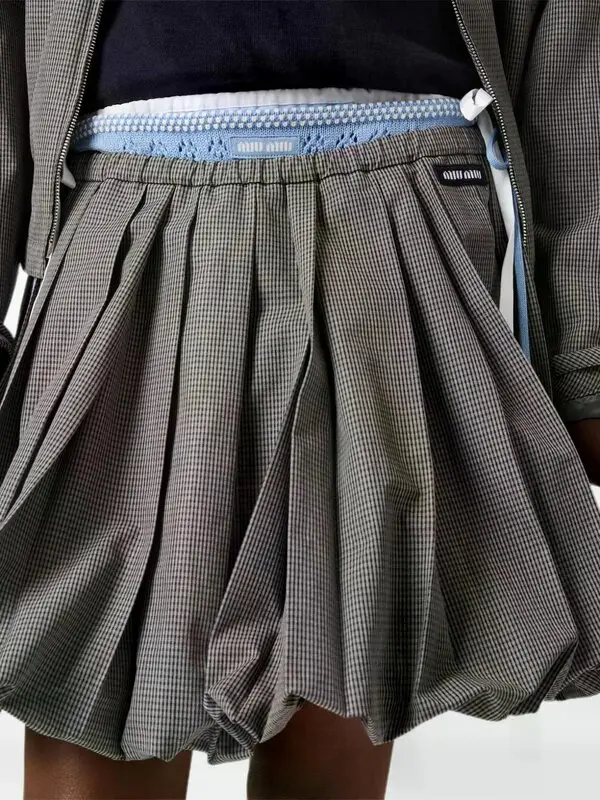 Miu Miu Pleated Gingham Check Skirt - Grey