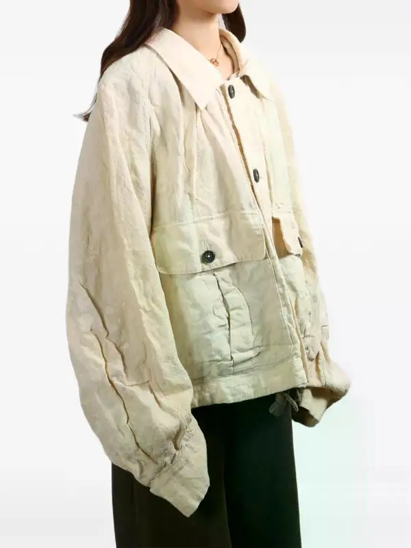 ZIGGY CHEN Cropped Workers Jacket Beige Textured