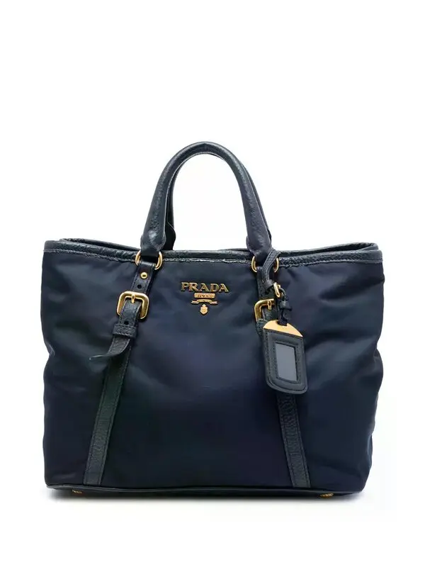 Prada 2013-2026 Vitello Daino Trimmed Tessuto Satchel - Blue