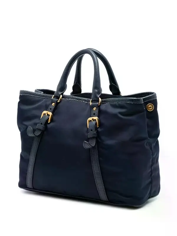Prada 2013-2026 Vitello Daino Trimmed Tessuto Satchel - Blue