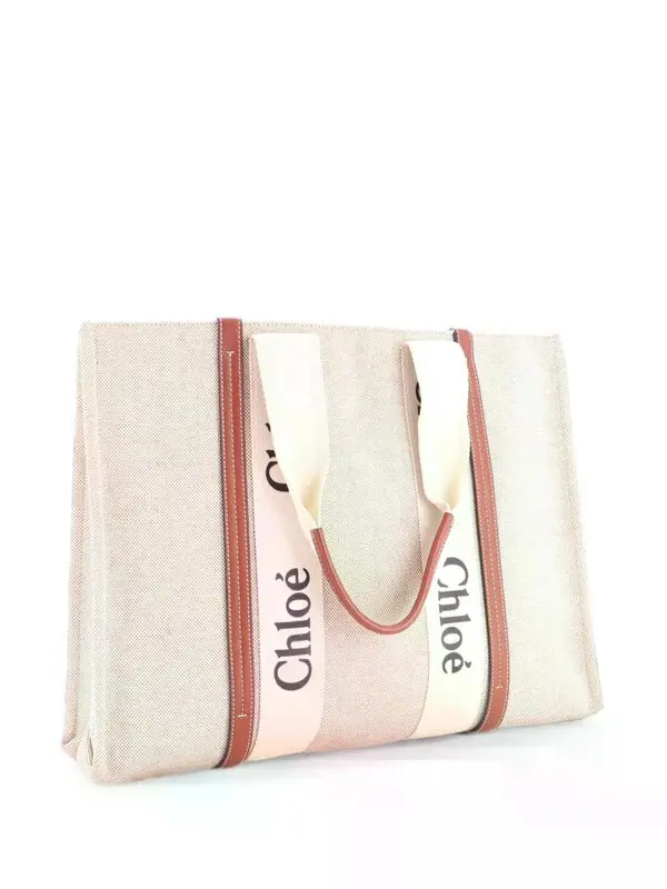 Chloé Woody Canvas With Leather Large Tote Bag - Brown