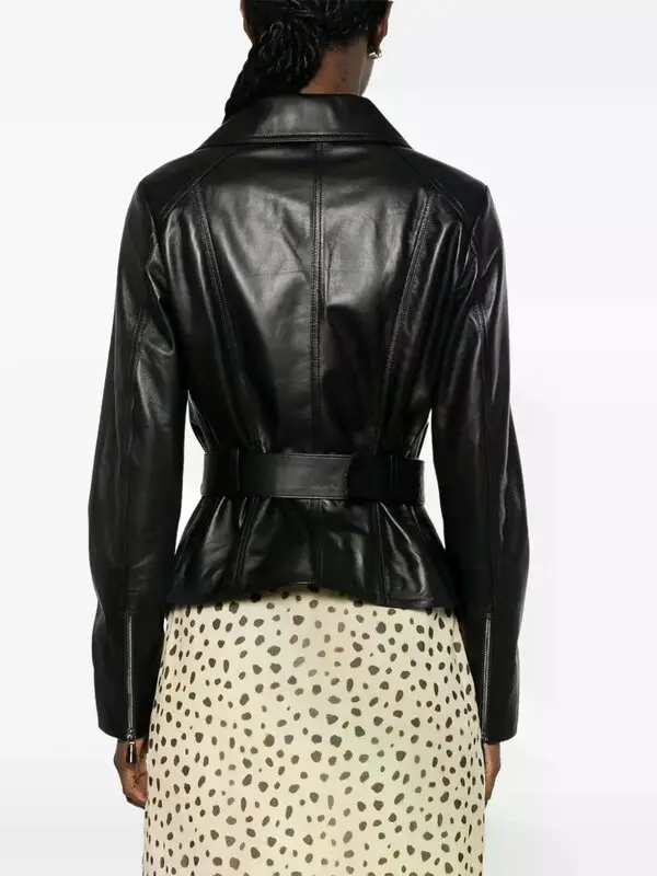 ADRIANNA FERETTI Belted Leather Biker Jacket